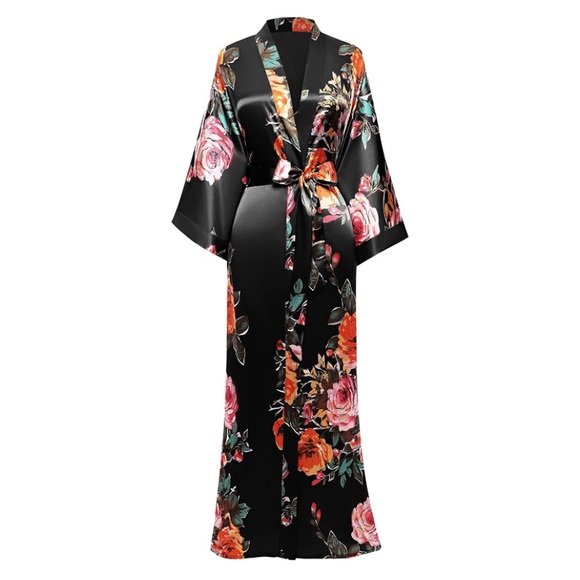 Intimates & Sleepwear | Kimono Robe Long Floral Satin | Poshmark